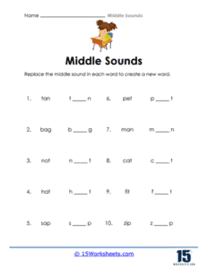 Middle Sounds Worksheets | Phonics Skills - 15 Worksheets.com