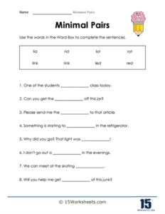 Minimal Pairs Worksheets - 15 Worksheets.com