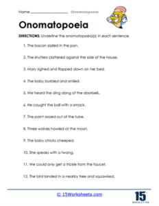 Onomatopoeia Worksheets | Figurative Language Use - 15 Worksheets.com