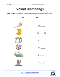 Vowel Diphthongs Worksheets | Early Readers - 15 Worksheets.com
