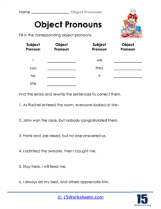 Object Pronouns Worksheets | Parts of Speech - 15 Worksheets.com