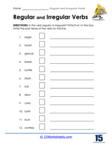 Regular and Irregular Verbs Worksheets | Grammar Series - 15 Worksheets.com