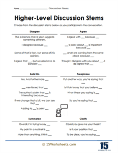 Discussion Stems Worksheets - 15 Worksheets.com