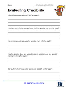 Evaluating Credibility Worksheets - 15 Worksheets.com