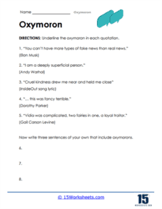 Oxymoron Worksheets | Contradictory Expressions - 15 Worksheets.com