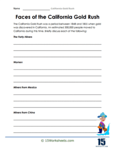 California Gold Rush Worksheets | Prospectors - 15 Worksheets.com