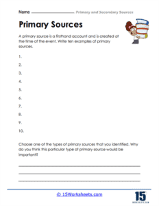 Primary and Secondary Sources Worksheets - 15 Worksheets.com