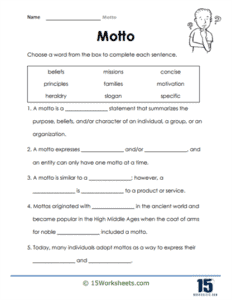 Motto Worksheets - 15 Worksheets.com