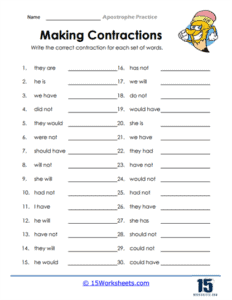 Apostrophe Worksheets | Contraction Exercises - 15 Worksheets.com