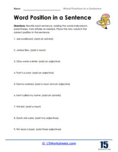 Word Position in a Sentence Worksheets | Grammar Practice - 15 ...