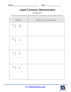 Least Common Denominator Worksheets | Fraction Series - 15 Worksheets.com