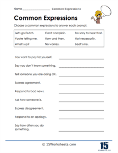 Common Expressions Worksheets | Language - 15 Worksheets.com