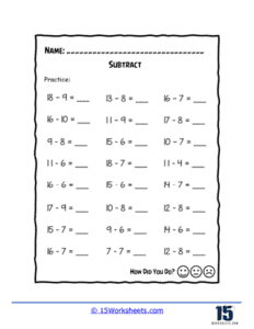 Subtract Within 20 Worksheets - 15 Worksheets.com