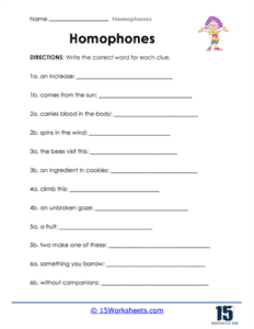 Homophones Worksheets - 15 Worksheets.com