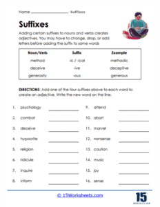 Suffixes Worksheets | Understand Word Endings - 15 Worksheets.com