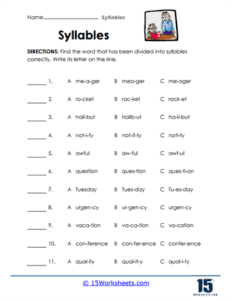 Syllables Worksheets | Phonics Booster Skills - 15 Worksheets.com