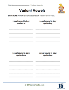 Variant Vowels Worksheets - 15 Worksheets.com
