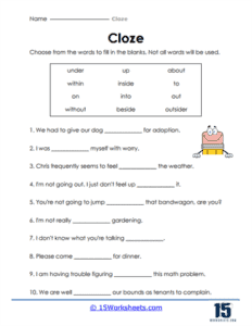 Cloze Worksheets - 15 Worksheets.com