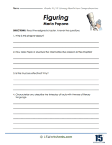 High School Literary Nonfiction Comprehension Worksheets