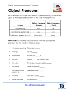 Pronouns Worksheets | Grammar Collection - 15 Worksheets.com