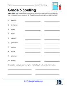 5th Grade Spelling Words Worksheets | Lists & Context - 15 Worksheets.com
