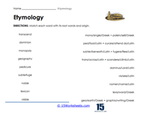 Etymology Worksheets | Trace Origins - 15 Worksheets.com