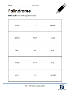 Palindromes Worksheets - 15 Worksheets.com