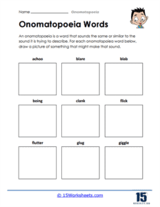 Onomatopoeia Worksheets | Figurative Language Use - 15 Worksheets.com