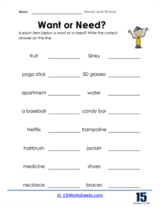 Needs and Wants Worksheets | Real Life Skills - 15 Worksheets.com