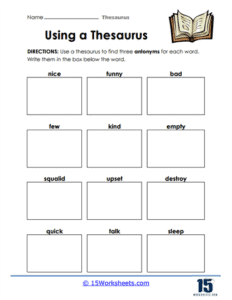 Thesaurus Worksheets | Boost Expression - 15 Worksheets.com
