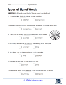 Signal Words Worksheets - 15 Worksheets.com