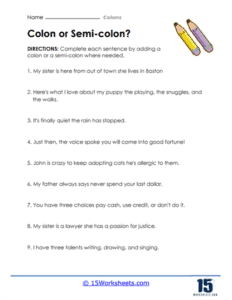 Colons Worksheets | Strengthen Writing Mechanics - 15 Worksheets.com