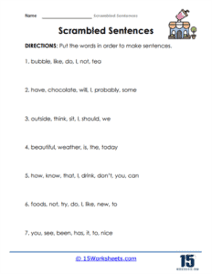 Scrambled Sentences Worksheets | Writing Sets - 15 Worksheets.com