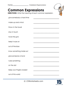 Common Expressions Worksheets | Language - 15 Worksheets.com