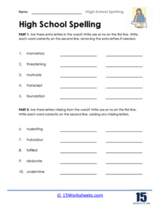 High School Spelling Worksheets - 15 Worksheets.com