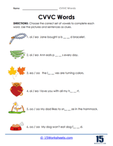 CVVC Words Worksheets | Phonics Collection of Drills - 15 Worksheets.com