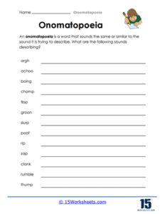 Onomatopoeia Worksheets | Figurative Language Use - 15 Worksheets.com