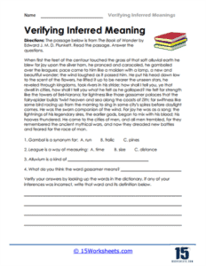 Verifying Inferred Meanings Worksheets - 15 Worksheets.com
