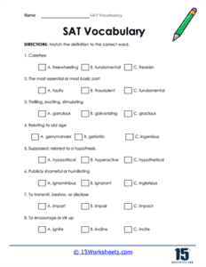 SAT Vocabulary Words Worksheets | Test Preparation - 15 Worksheets.com