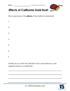 California Gold Rush Worksheets | Prospectors - 15 Worksheets.com