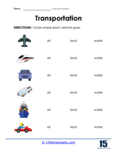 Transportation Worksheets | Vehicle Names - 15 Worksheets.com