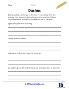 Dashes Worksheets | Adding Emphasis with Em and En - 15 Worksheets.com