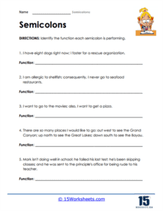 Semicolons Worksheets | Join Clauses For Clarity - 15 Worksheets.com