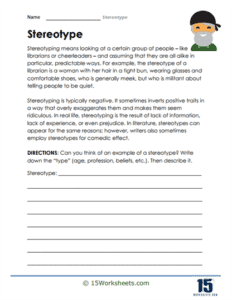Stereotypes Worksheets | Perspective Shift - 15 Worksheets.com