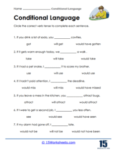 Conditional Language Worksheets | Grammar Practice - 15 Worksheets.com