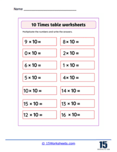 10 Times Tables Worksheets - 15 Worksheets.com