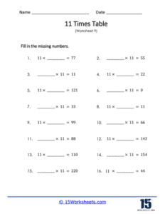11 Times Tables Worksheets - 15 Worksheets.com