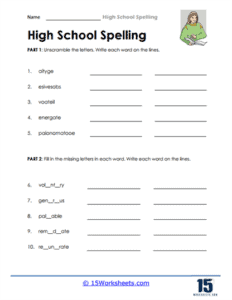 High School Spelling Worksheets - 15 Worksheets.com
