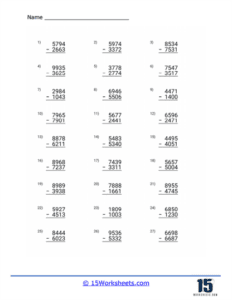 No Regrouping Subtraction Worksheets - 15 Worksheets.com