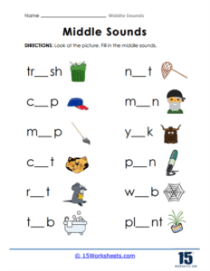Middle Sounds Worksheets | Phonics Skills - 15 Worksheets.com